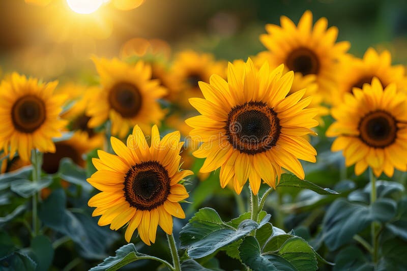 Sunflowers Blooming in the Field with Sunlight, High Quality, High ...