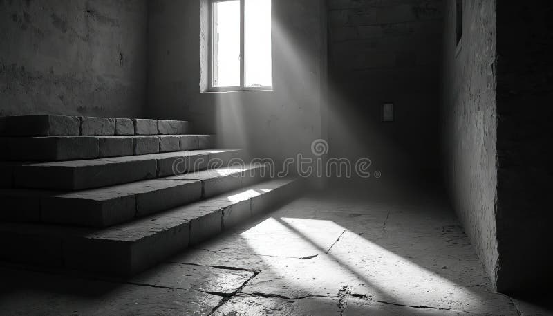 Illustration of Sunlight Streaming through Window Onto Stone Stairs and ...