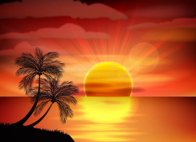 Illustration of Sunrise on Sea Stock Vector - Illustration of season ...