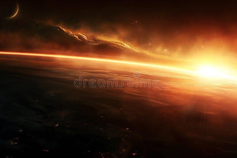 Sunrise in space stock illustration. Illustration of sunshine - 358635633