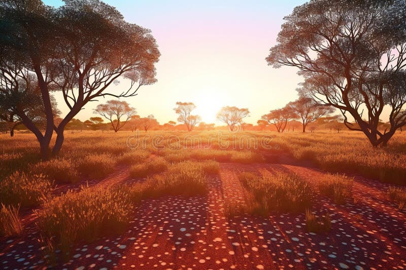Sunset in the Australian Outback Stock Illustration - Illustration of ...