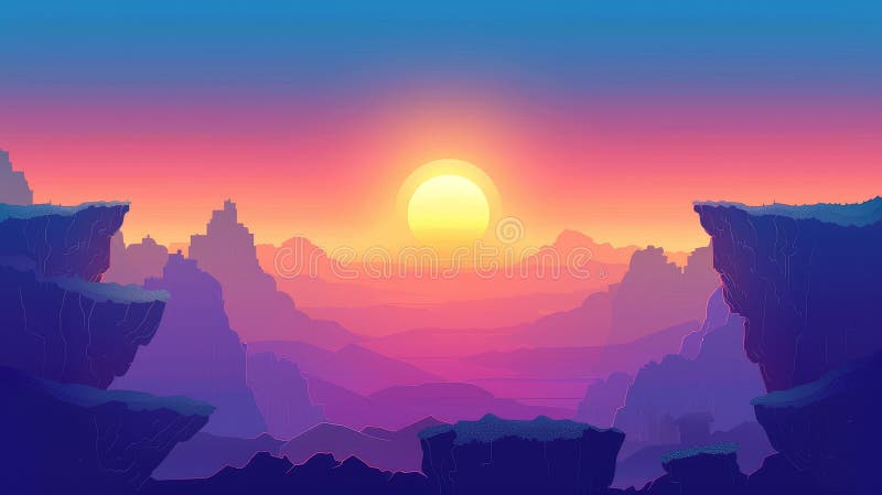 An Illustration of the Sunset Mountains on a Parallax Background ...
