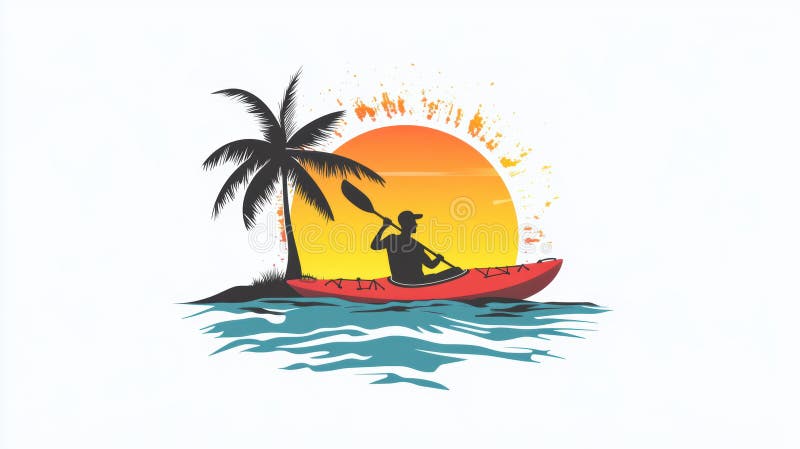 Illustration Sunset Palm Tree Kayak Silhouette Stock Illustration ...