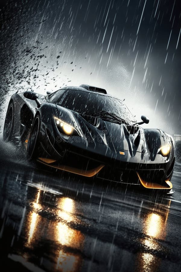 Illustration, Super Car on Wet Super Speed Road, Ai Generative Stock ...