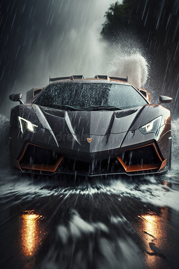 Illustration, Super Car on Wet Super Speed Road, Ai Generative Stock ...