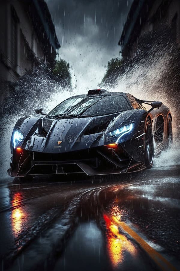 Illustration, Super Car on Wet Super Speed Road, Ai Generative Stock ... Illustration, Super Car on Wet Super Speed Road, Ai Generative Stock ...