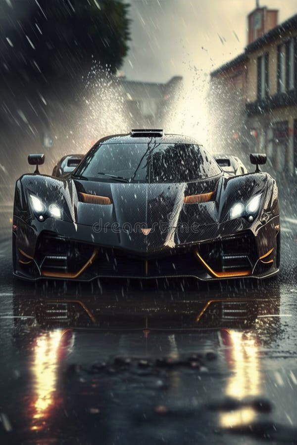 Illustration, Super Car on Wet Super Speed Road, Ai Generative Stock ...