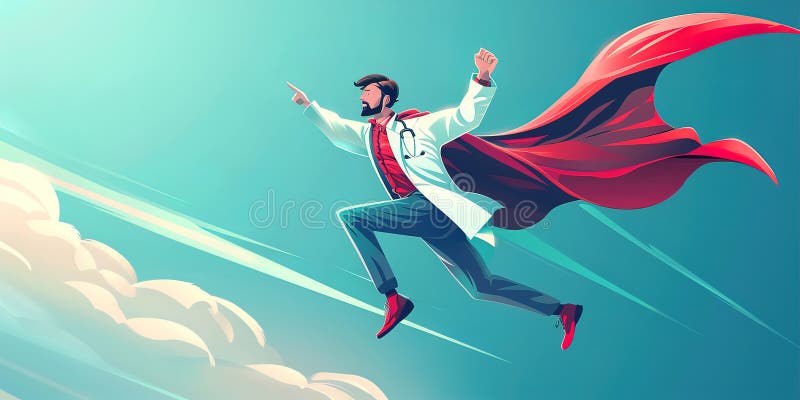 Illustration of Superhero Doctor Flying in the Sky Stock Illustration ...
