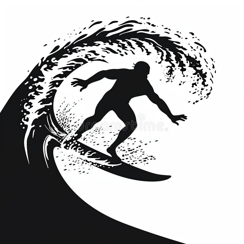 Illustration of Surfer Riding a Wave. Generative AI Stock Illustration ...