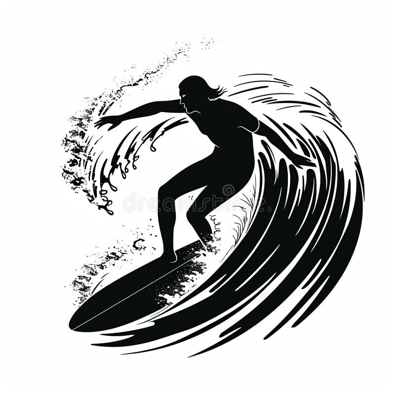 Illustration of Surfer Riding a Wave. Generative AI Stock Illustration ...