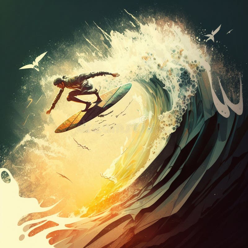 Illustration of a Surfer on the Waves Stock Illustration - Illustration ...