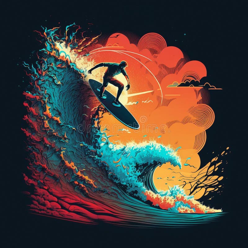 Illustration of a Surfer on the Waves Stock Illustration - Illustration ...