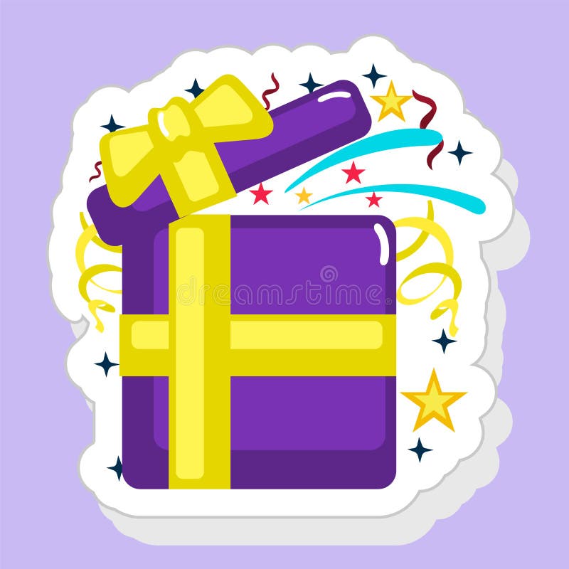 Illustration of Surprising Open Gift Box Icon or Sticker in Flat Stock ...