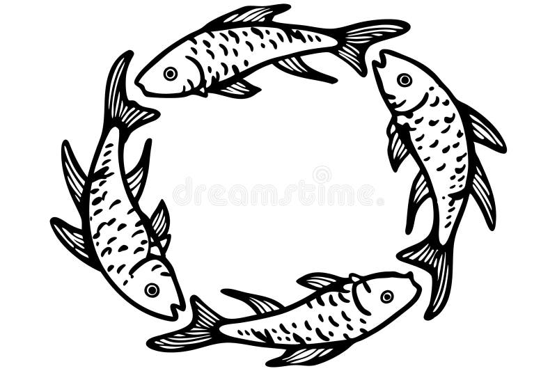 Illustration of Swimming Fish Forming a Circle Stylized Aquatic Pattern ...