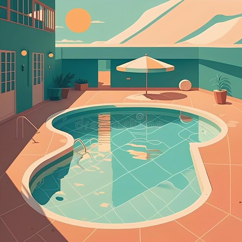 Illustration of a Swimming Pool in a Hotel at Sunset - Vector Stock ...