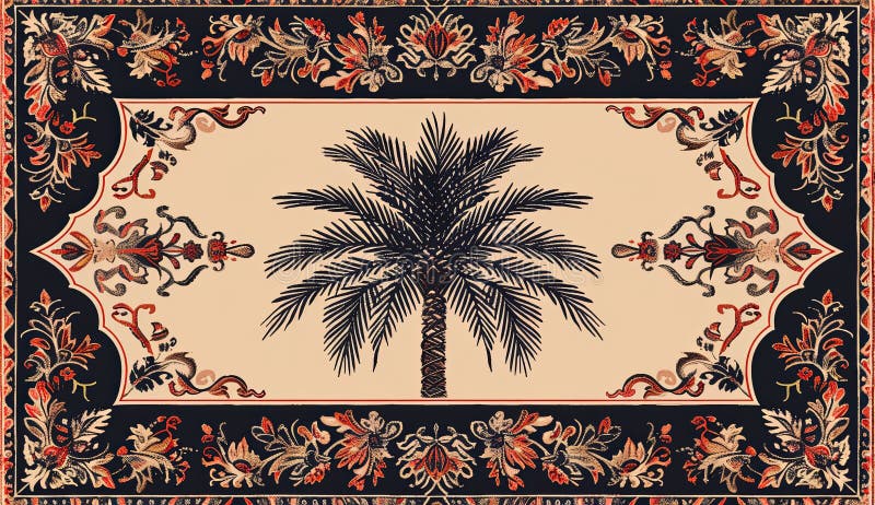 Illustration of Symmetrical Palm Tree in an Oriental Carpet Pattern ...