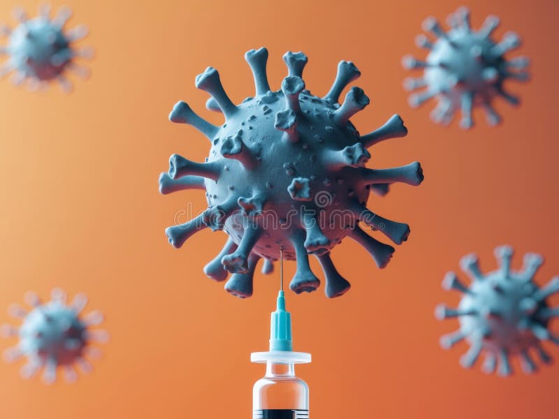 Coronavirus Vaccine Concept Syringe Injecting a Virus Cell Against ...