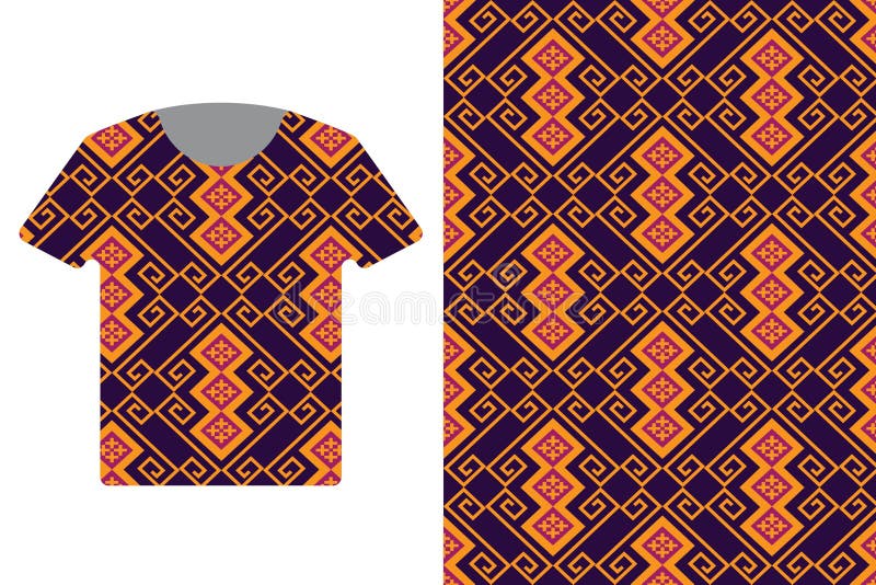 Illustration of T-Shirt Design Template with Geometric Ethnic Pattern ...