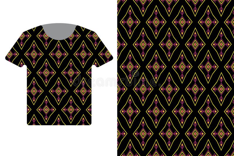 Illustration of T-Shirt Design Template with Geometric Ethnic Pattern ...