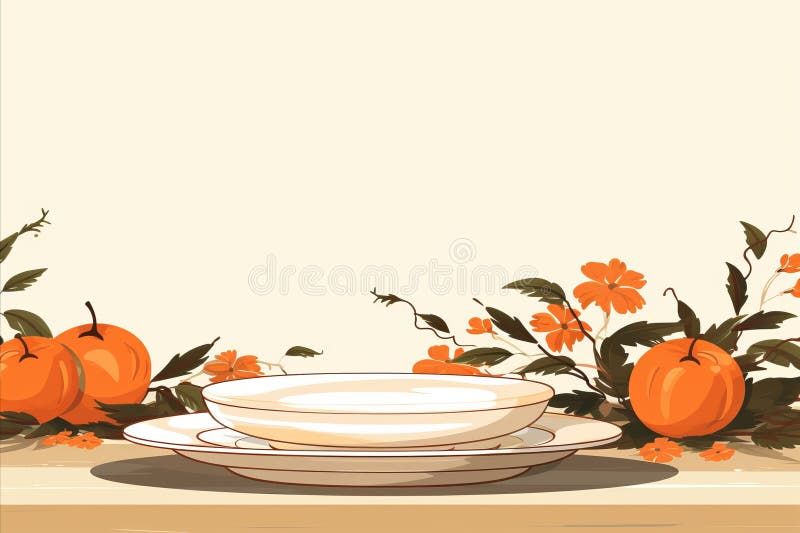 An Illustration of a Table with an Empty Plate and Flowers Stock ...