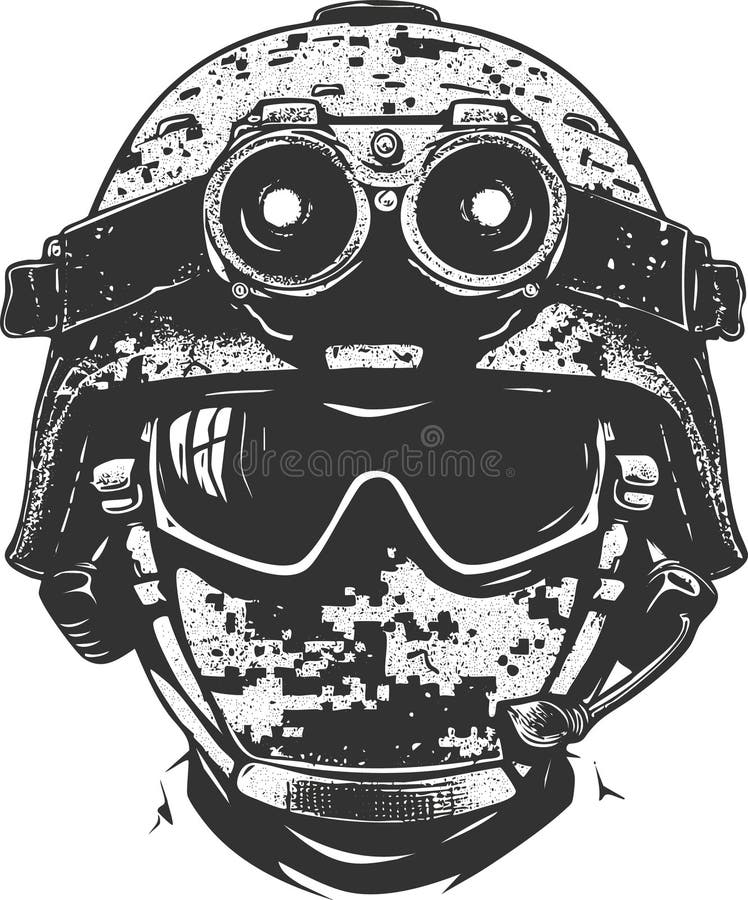 Illustration of a Tactical Military Helmet with Night Vision Goggles ...