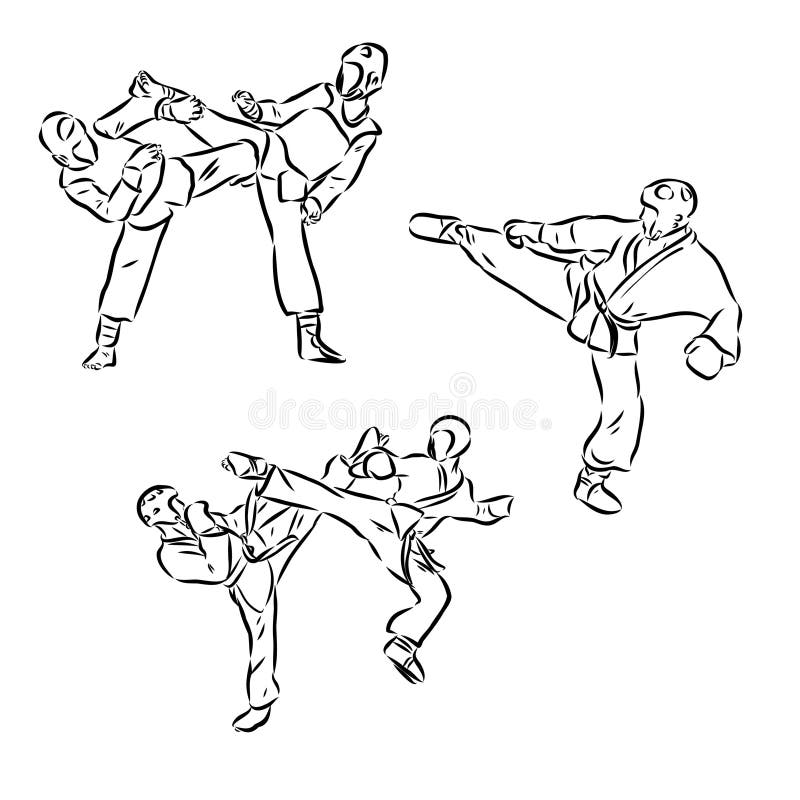 Illustration of Taekwondo. Hand Drawn Stock Vector - Illustration of ...