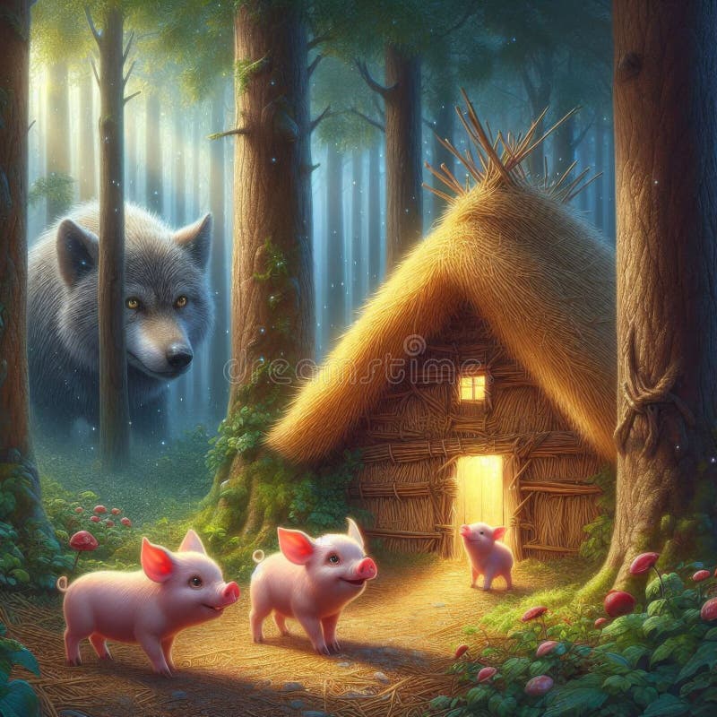 An Illustration of the Tale of the Wolf and the Three Little Pigs Stock ...