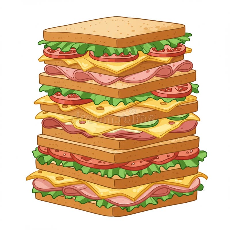 Illustration of a Tall, Multi-layered Sandwich with Toasted Slices of ...