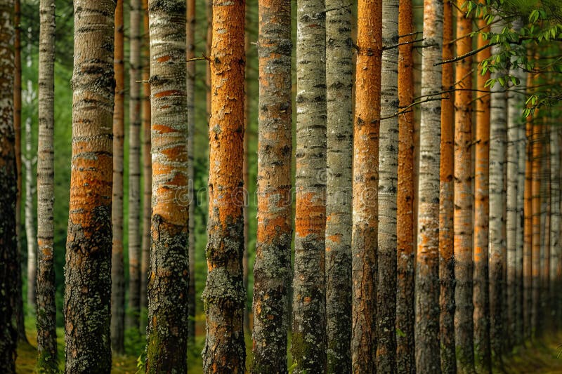 Illustration of Tall Pine Forest with Rows of Trees, All Lined Up and ...