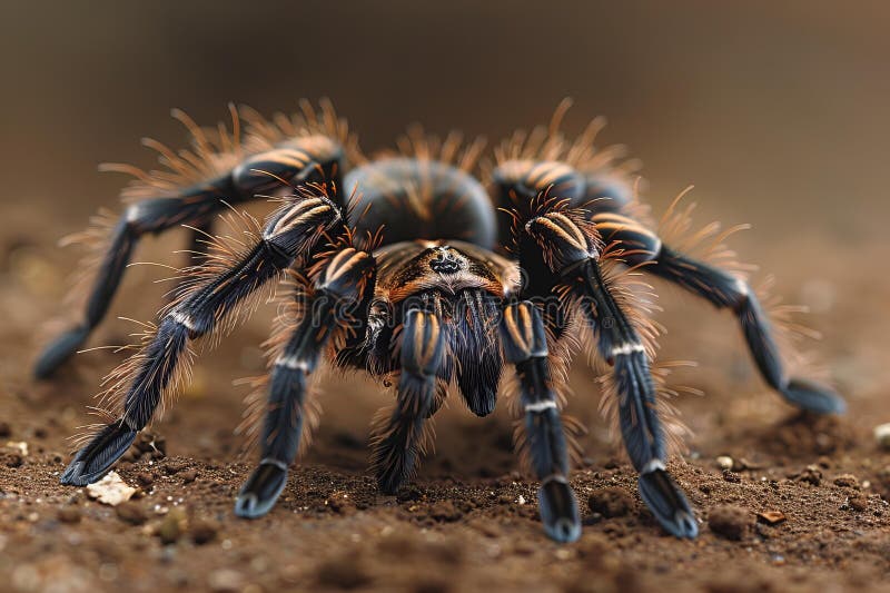 A Tarantula Crawling on the Ground, with Its Long Legs Extended and an ...