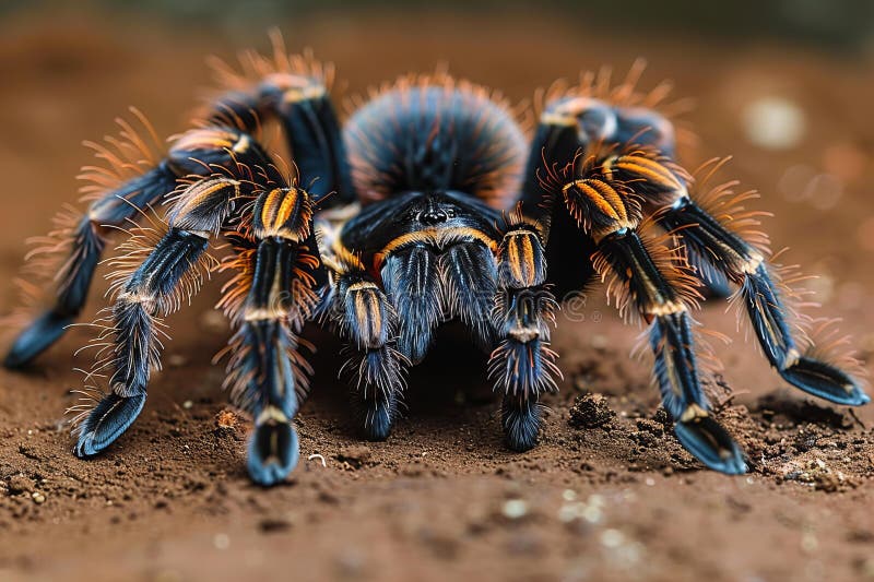 A Tarantula Crawling on the Ground, with Its Long Legs Extended and an ...