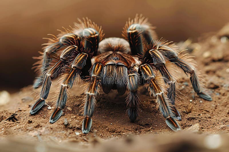 A Tarantula Crawling on the Ground, with Its Long Legs Extended and an ...