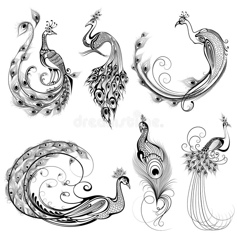 Tattoo Art Design Of Peacock Collection Stock Vector Illustration Of Style Tattoo 106839904
