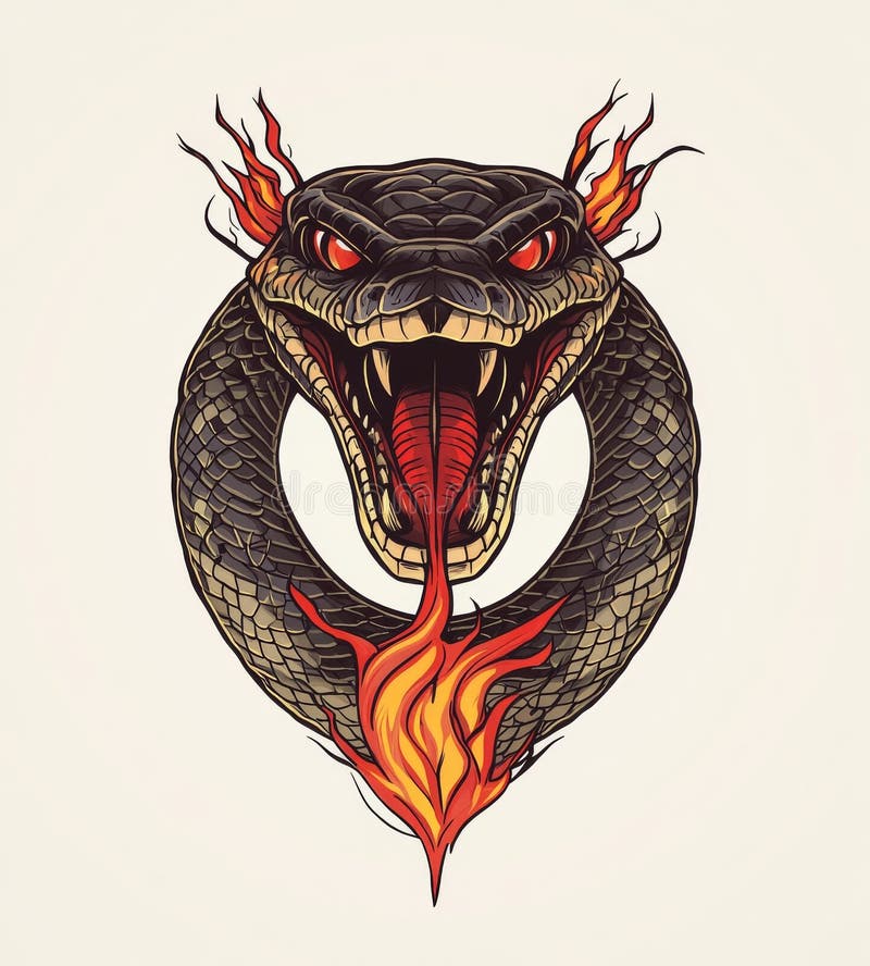 An Illustration of a Tattoo with a Fiery Snake, Rendered in Black and ...