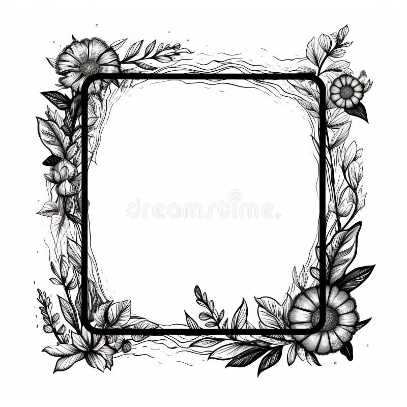 Floral Square Frame: Graphite Realism with Punk Rock Aesthetic Stock ...