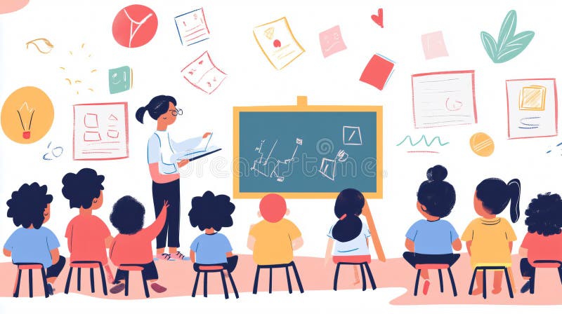 Teacher Explaining Lesson To Her Students in Classroom Illustration ...