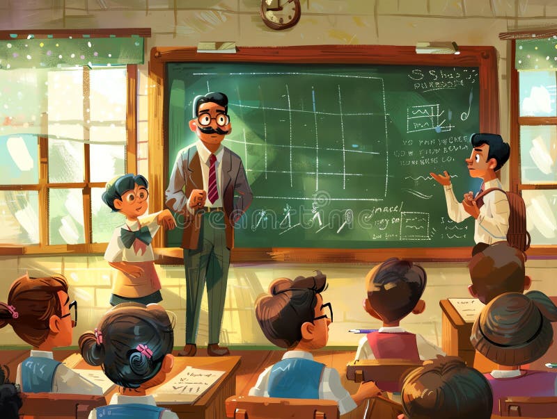 Illustration of a Teacher Explaining Math Concepts To Students in a ...
