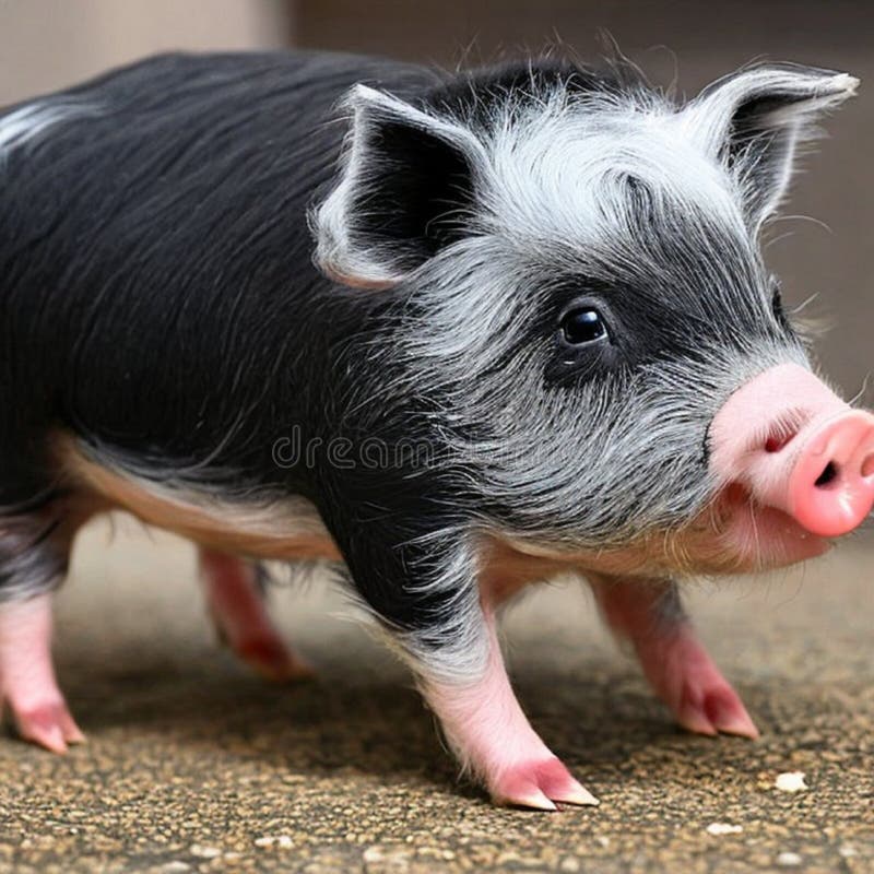 A Teacup Pig with Black-and-grey Fur by Generative AI Stock ...
