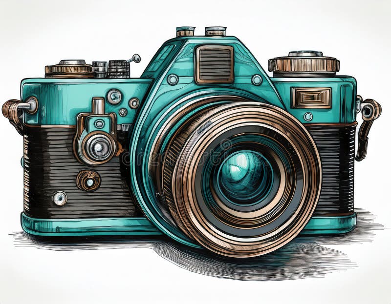 Illustration of a Teal Camera Showcasing Intricate Details ...