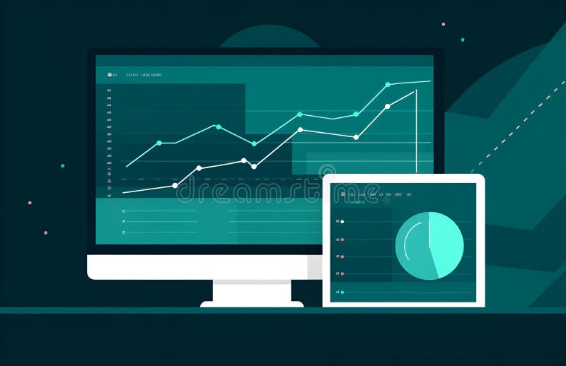 Illustration in a Teal Color Scheme Representing Website Traffic ...