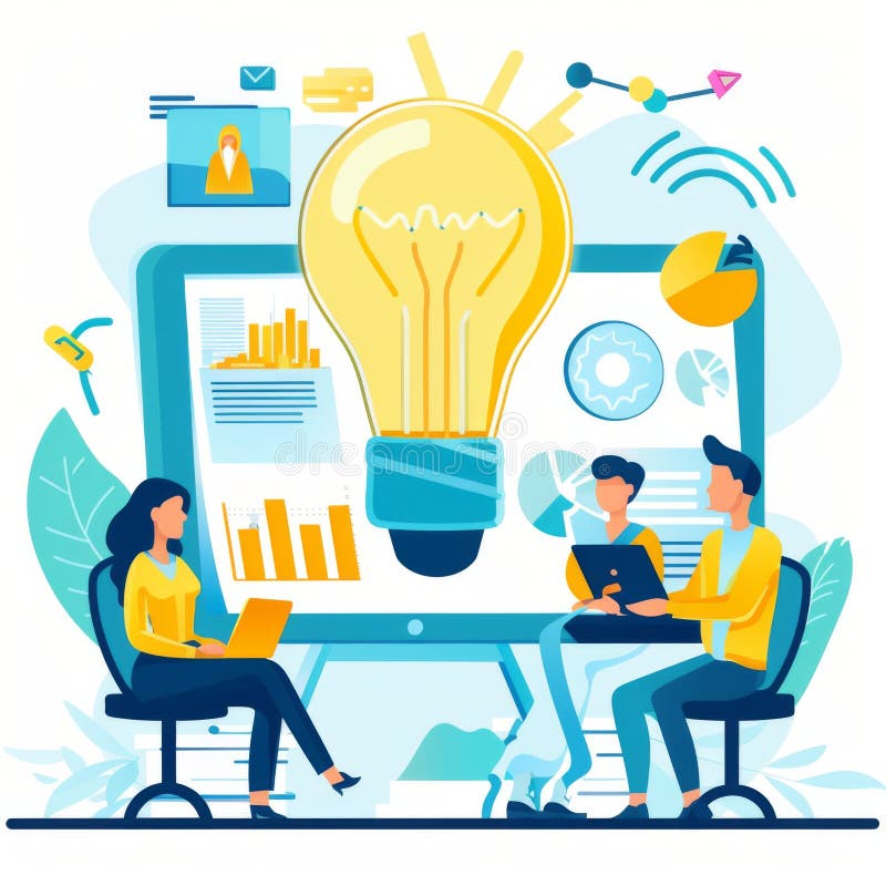 Illustration of a Team Collaborating with a Giant Lightbulb Symbolizing ...
