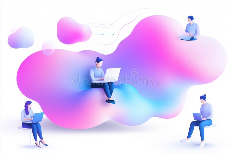 Illustration of Team Collaboration in Cloud Computing Environment with ...