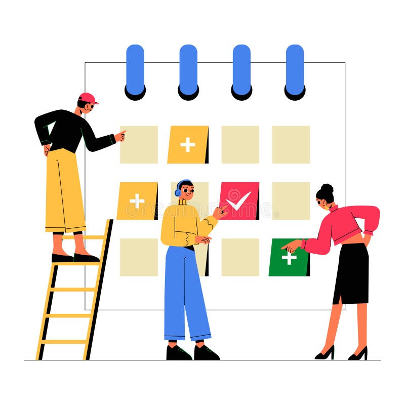 Team Planning Calendar with Diverse Team Members in Flat Vector ...