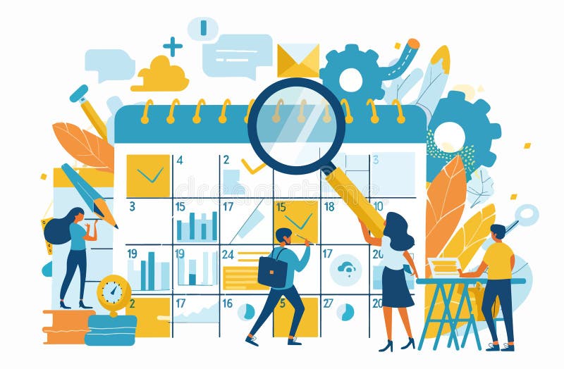 Illustration of Team Members Planning and Organizing Tasks on a Large ...