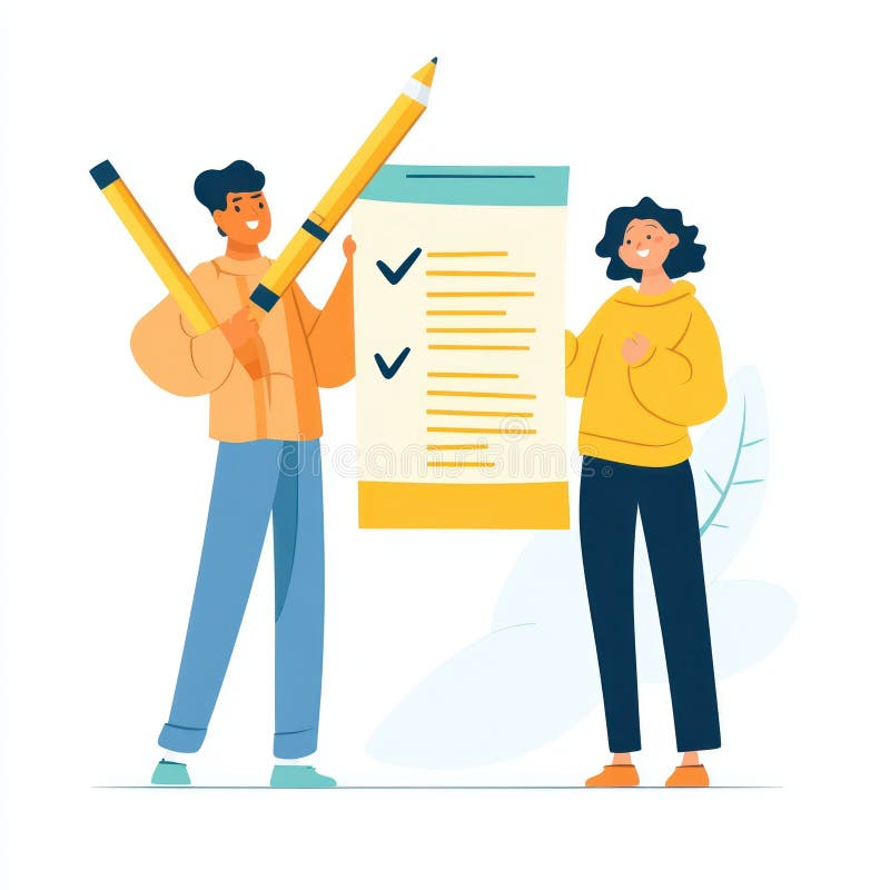 Illustration of Teamwork Completing Checklist Stock Illustration ...