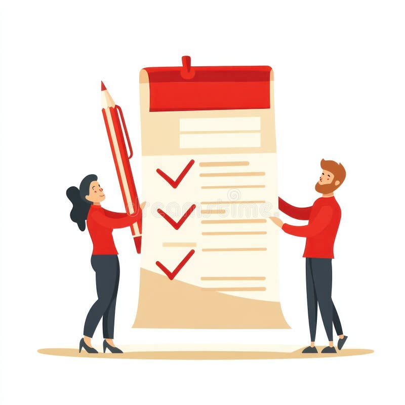 Illustration of Teamwork Completing Checklist Stock Illustration ...