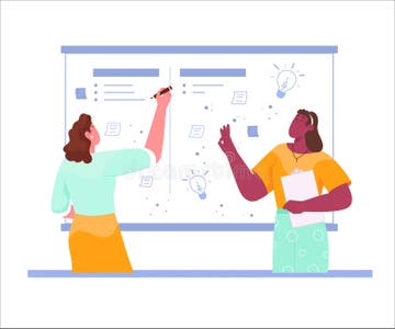 Illustration of Teamwork between Young People Making Presentation ...