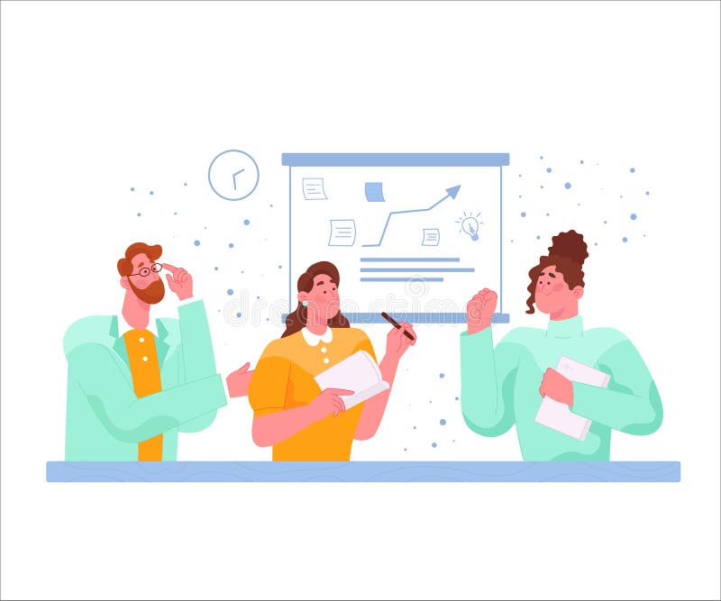 Illustration of Teamwork between Young People Making Presentation ...