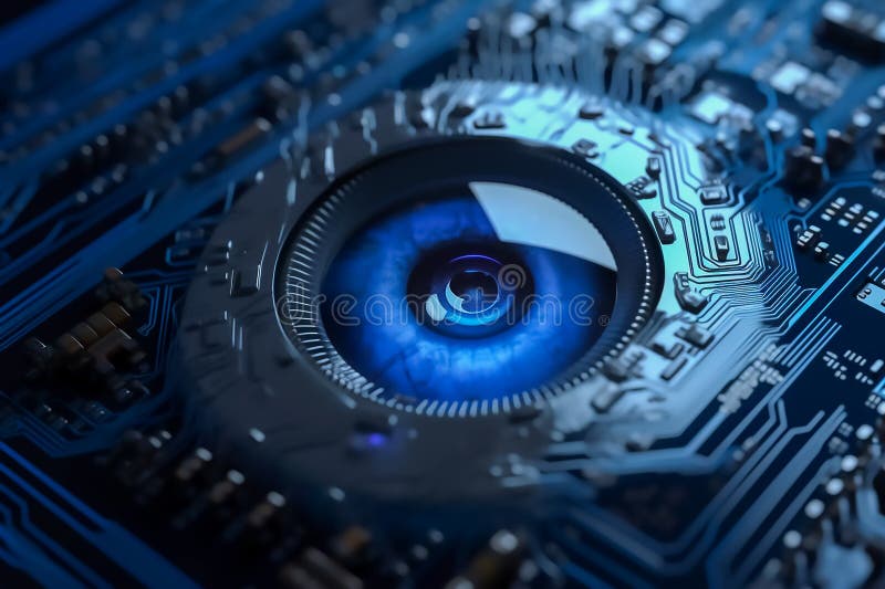 Illustration of a Technology Concept, Human Eye Embedded in the Circuit ...