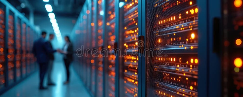 Illustration of Technology Manager, Team in Data Center. Server Racks ...